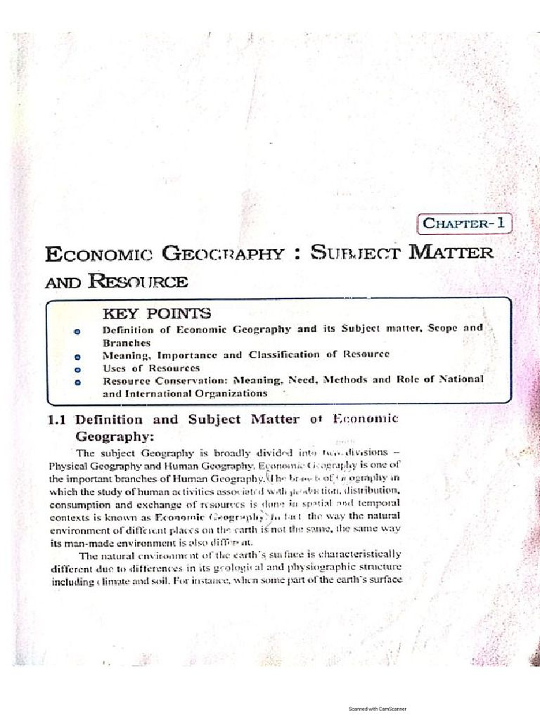 CH 1 Economic Geography - Subject Matter and Resource | PDF