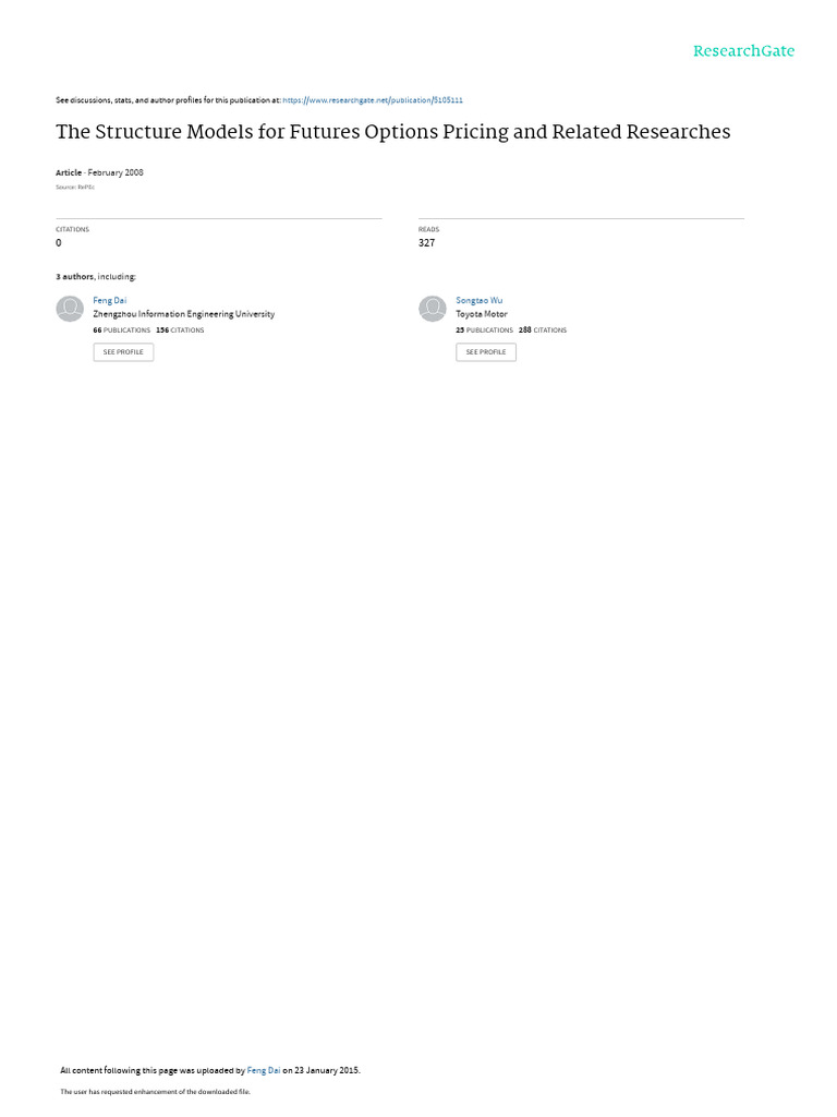The Structure Models For Futures Options Pricing A | PDF | Option ...