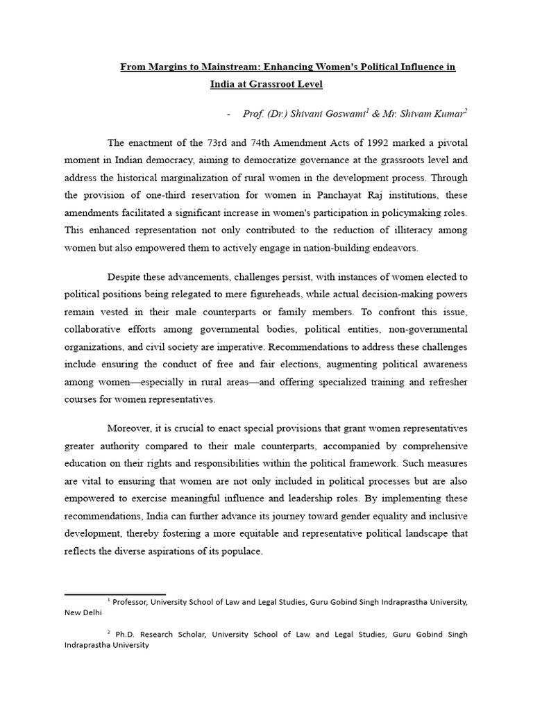 Abstract - From Margins To Mainstream - Enhancing Women's Political ...