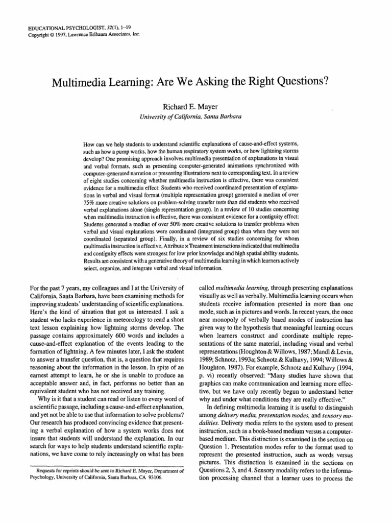 mayer_1997 | PDF | Learning | Multimedia