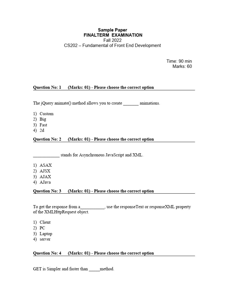 Sample Paper - CS202 - Final | PDF | J Query | Ajax (Programming)