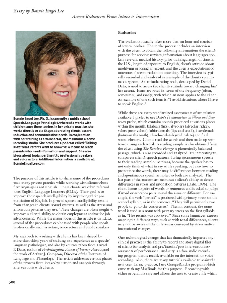 Bonnie Engel Lee, Accent Reduction From Intake To Intervention | PDF ...
