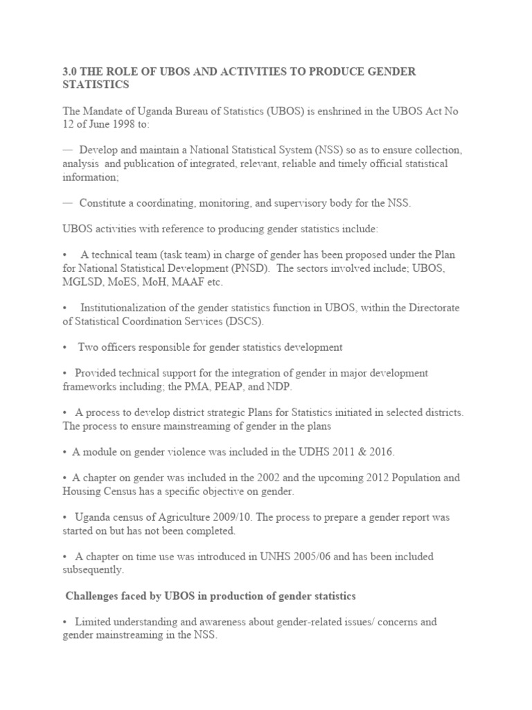 9 The Role of Ubos and Activities To Produce Gender Statistics | PDF | Statistics | Data