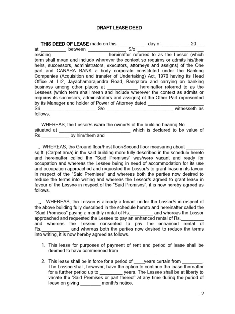 LEASE DEED FORMAT | PDF | Lease | Renting