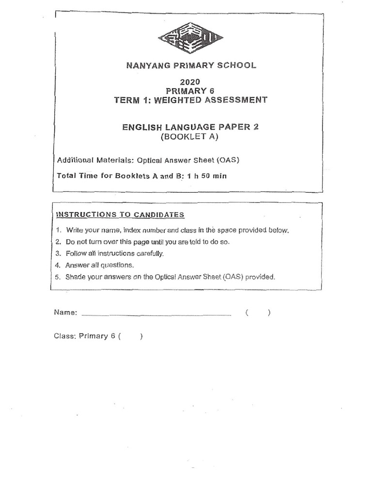 P6 English 2020 SA1 Nanyang Exam Paper | PDF