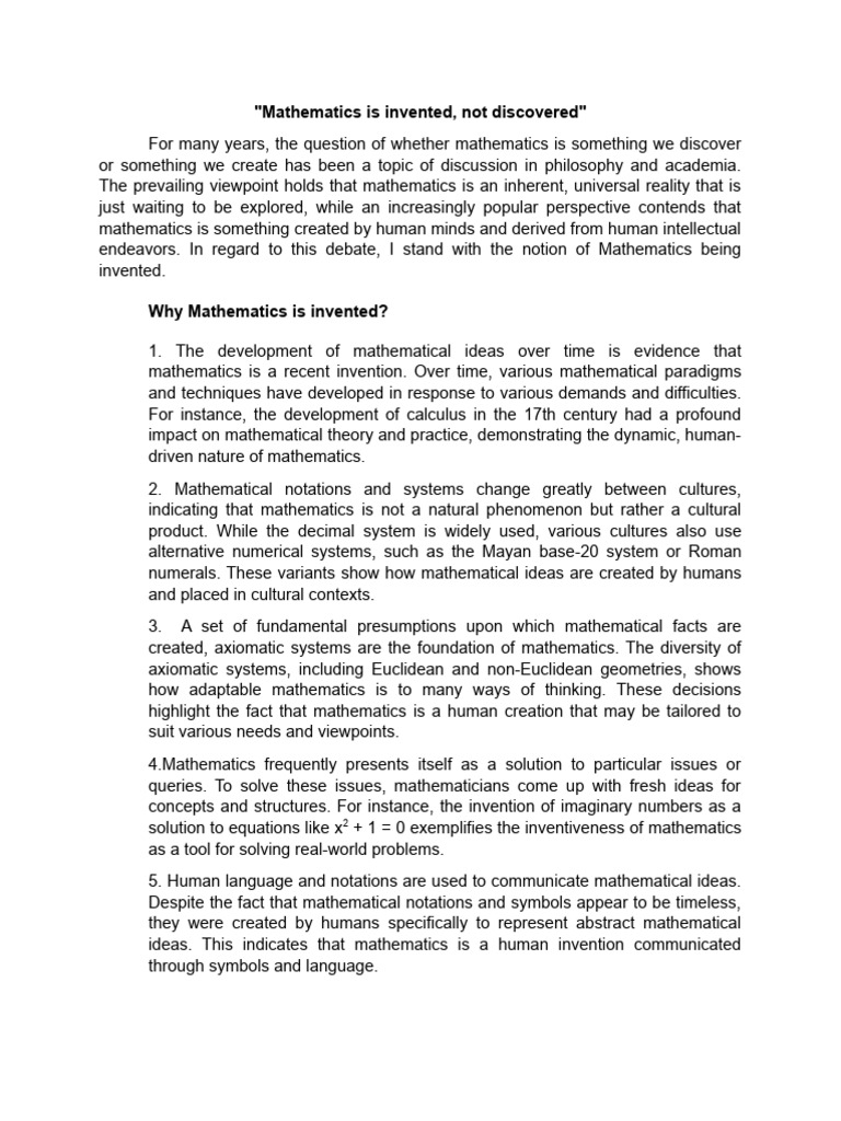 Mathematics: Invention vs. Discovery Debate | PDF | Mathematics | Idea