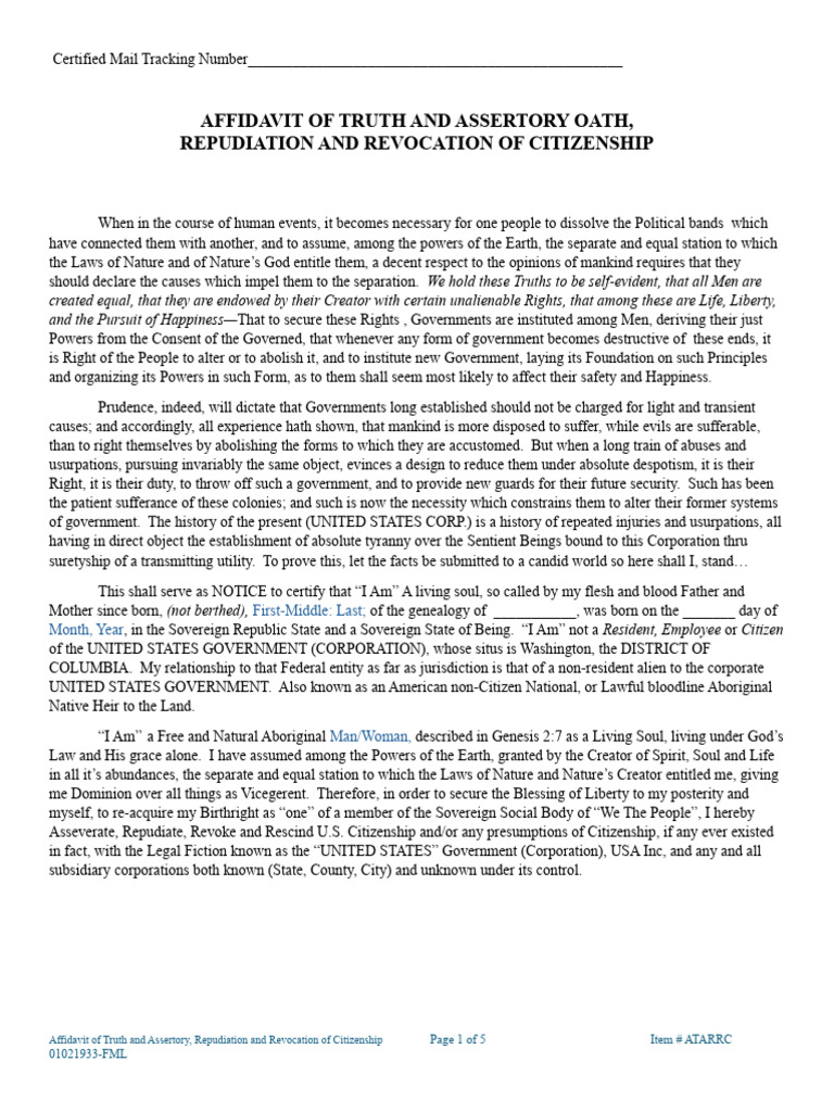 Affidavit of Truth and Assertory Oath, Repudation and Revocation | PDF ...