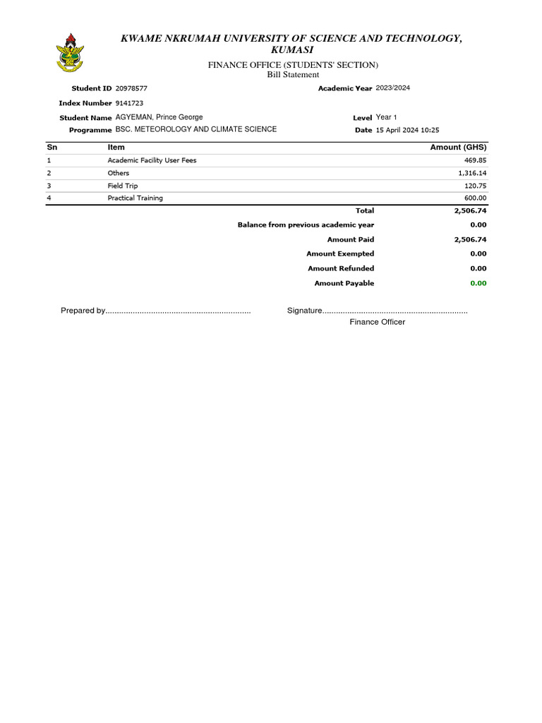 Student Bill 20978577 2024 | PDF | Payments | Taxes