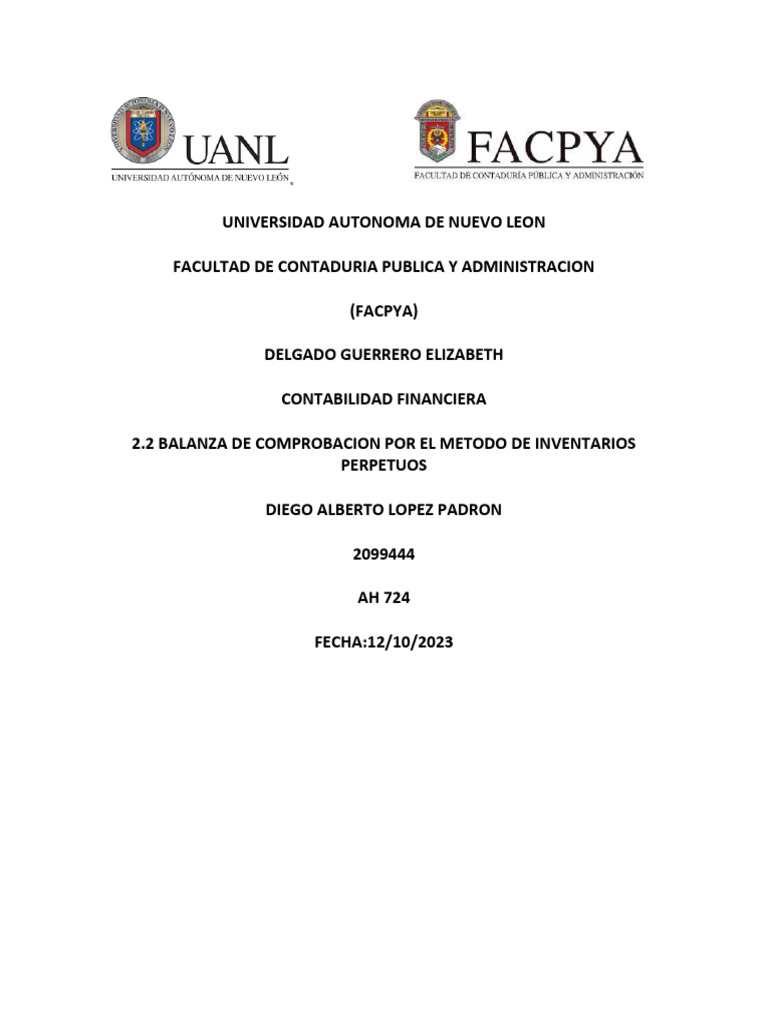 2.2 Balanza de Comprobacion Por El Metodo de Inventarios Perpetuos | PDF