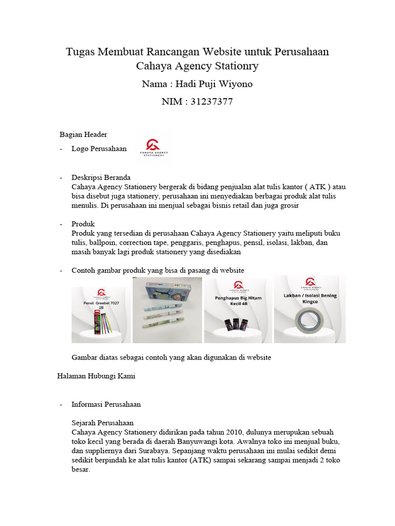 Tugas Membuat Rancangan Website Untuk Perusahaan Cahaya Agency ...