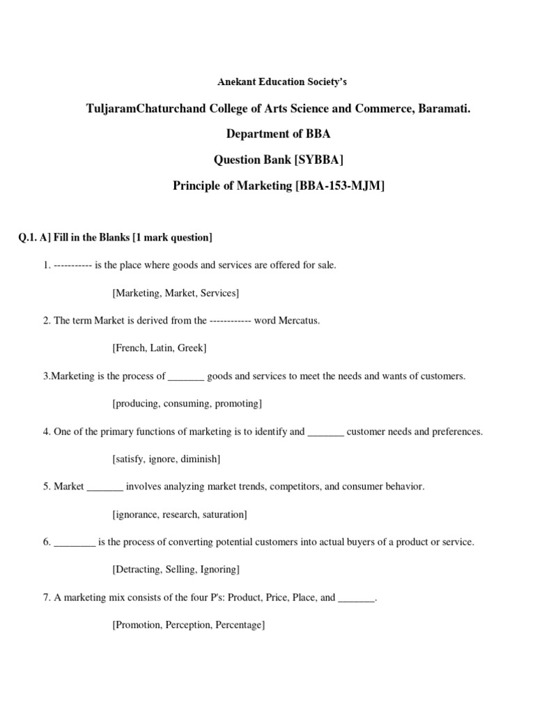Principle of Marketing Question Bank | PDF | Marketing | Product (Business)