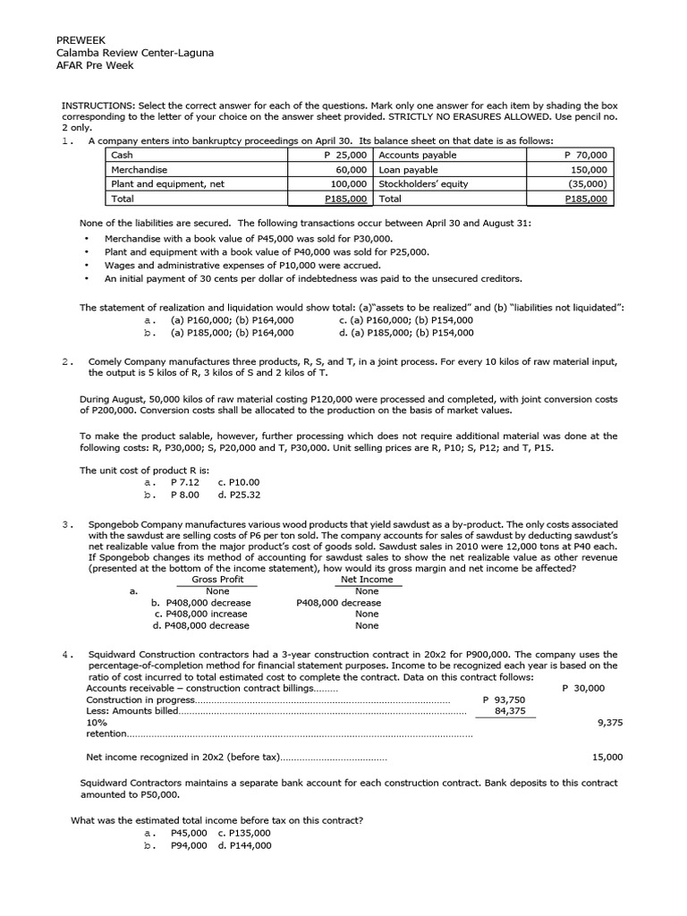 AFAR Preweek Handout Cpale | PDF | Book Value | Goodwill (Accounting)