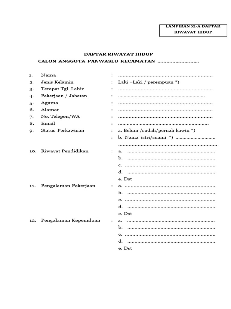 Daftar Riwayat Hidup | PDF | Kajian Bahasa Asing | Griya & Taman