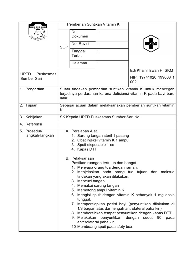 Pemberian Suntikan Vitamin K | PDF