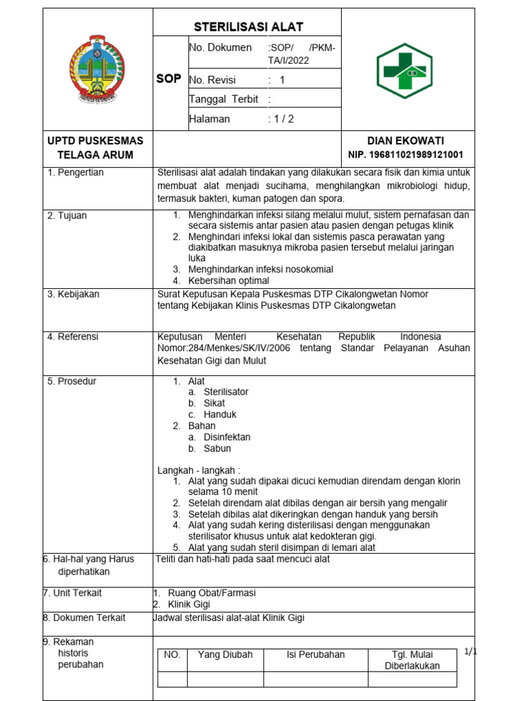 Sop Sterilisasi Alat Fix | PDF