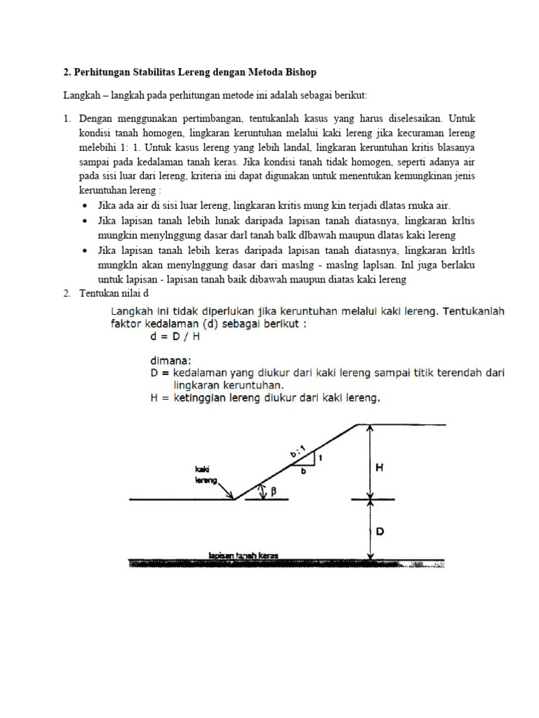 Perhitungan Stabilitas Lereng Metode Bishop | PDF