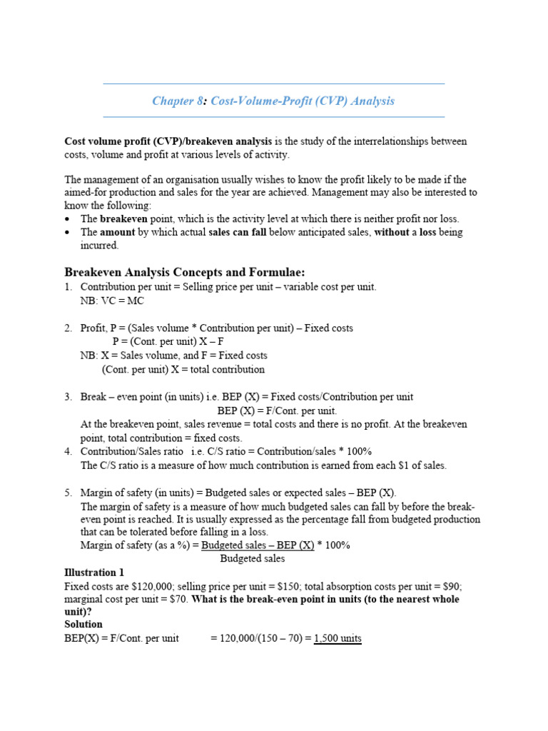 Chapter 8 Updated Notes - CVP Analysis | PDF | Income Statement | Pricing