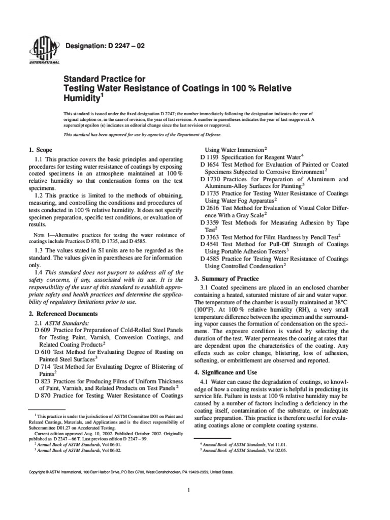 ASTM D2247 Water Resistance Testing | PDF | Water | Humidity