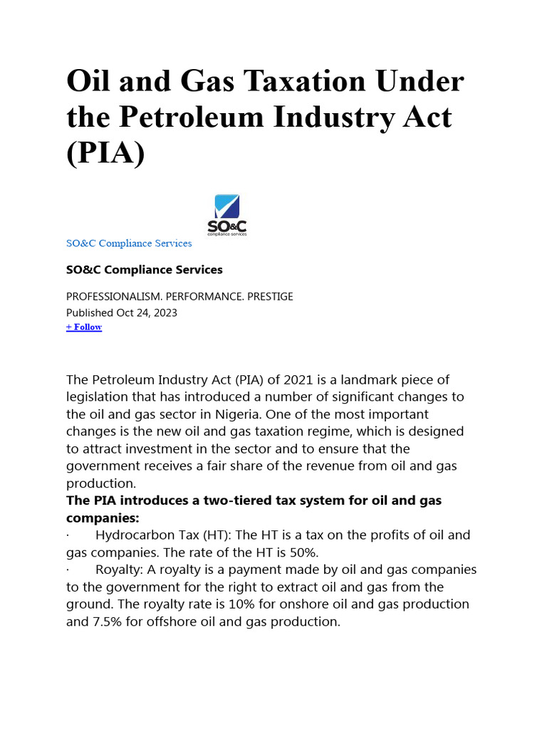 Oil and Gas Taxation Under the Petroleum Industry Act | PDF | Taxes ...