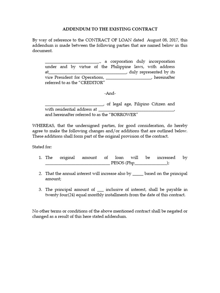 Loan Contract Addendum Agreement | PDF | Business