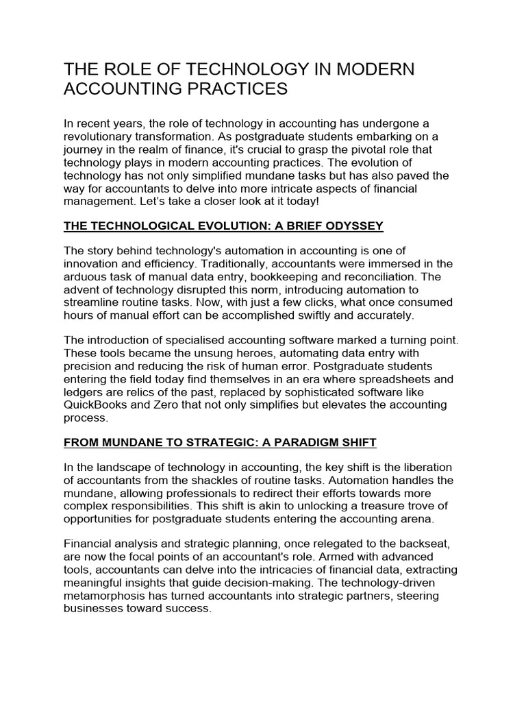 Technology's Impact on Modern Accounting | PDF | Automation | Accounting