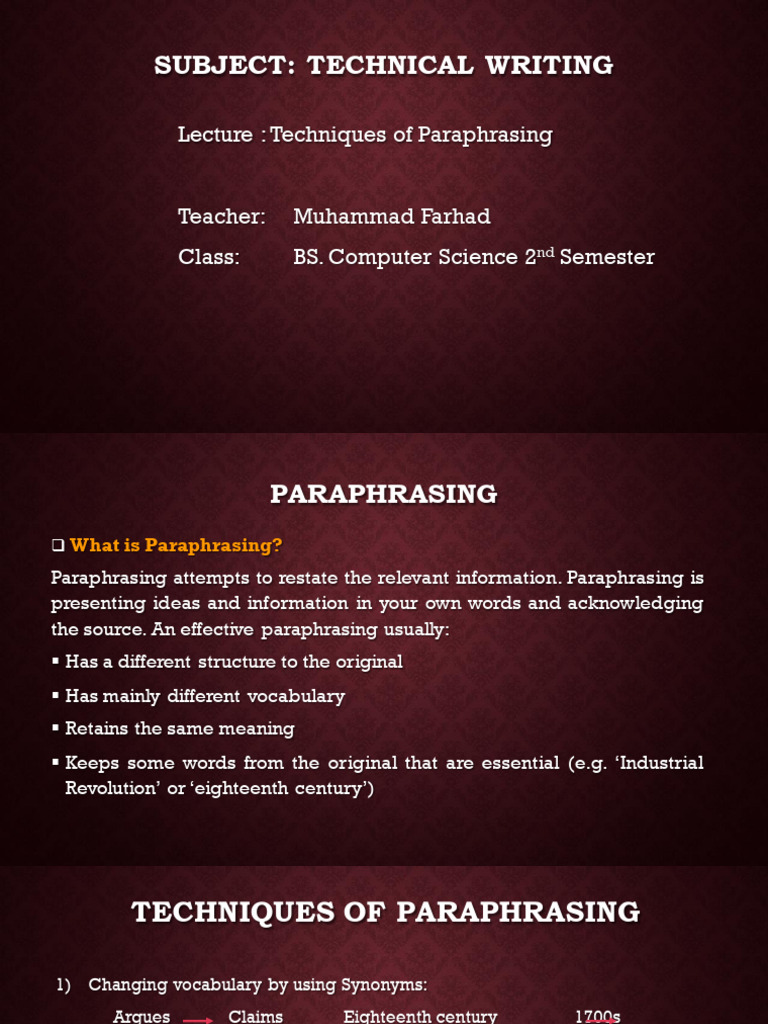 Week 12 Techniques of Paraphrasing - Complete | PDF | Koala