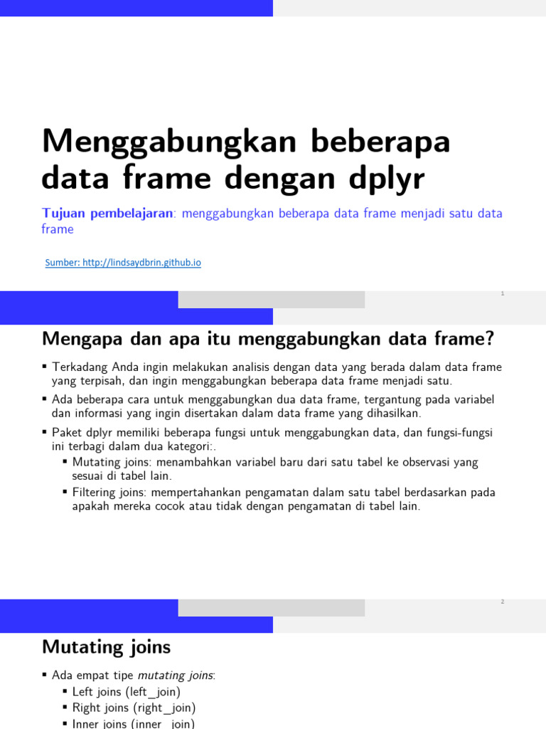 Menggabungkan Data Frame dengan dplyr | PDF