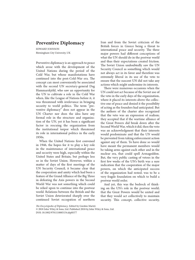 Understanding Preventive Diplomacy | PDF | United Nations ...