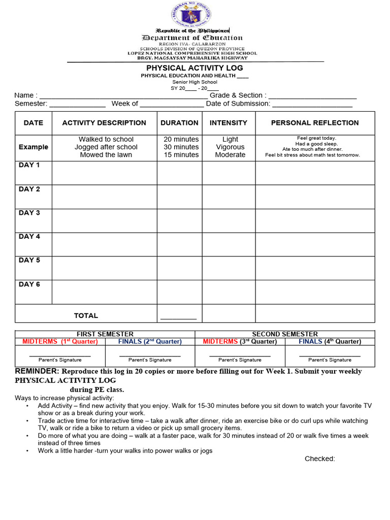 PA Log and PFT Score Card | PDF | Body Mass Index | Physical Exercise