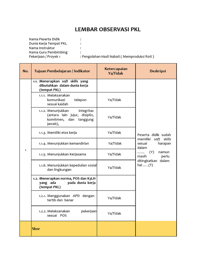 LEMBAR OBSERVASI PKL APHP | PDF