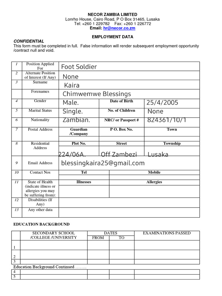 Employment Data Form_pdf | PDF