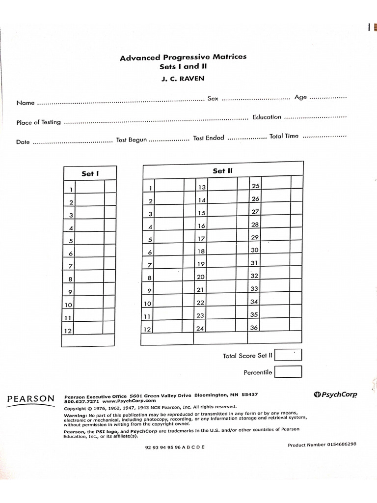 Advanced Progressive Matrices. | PDF