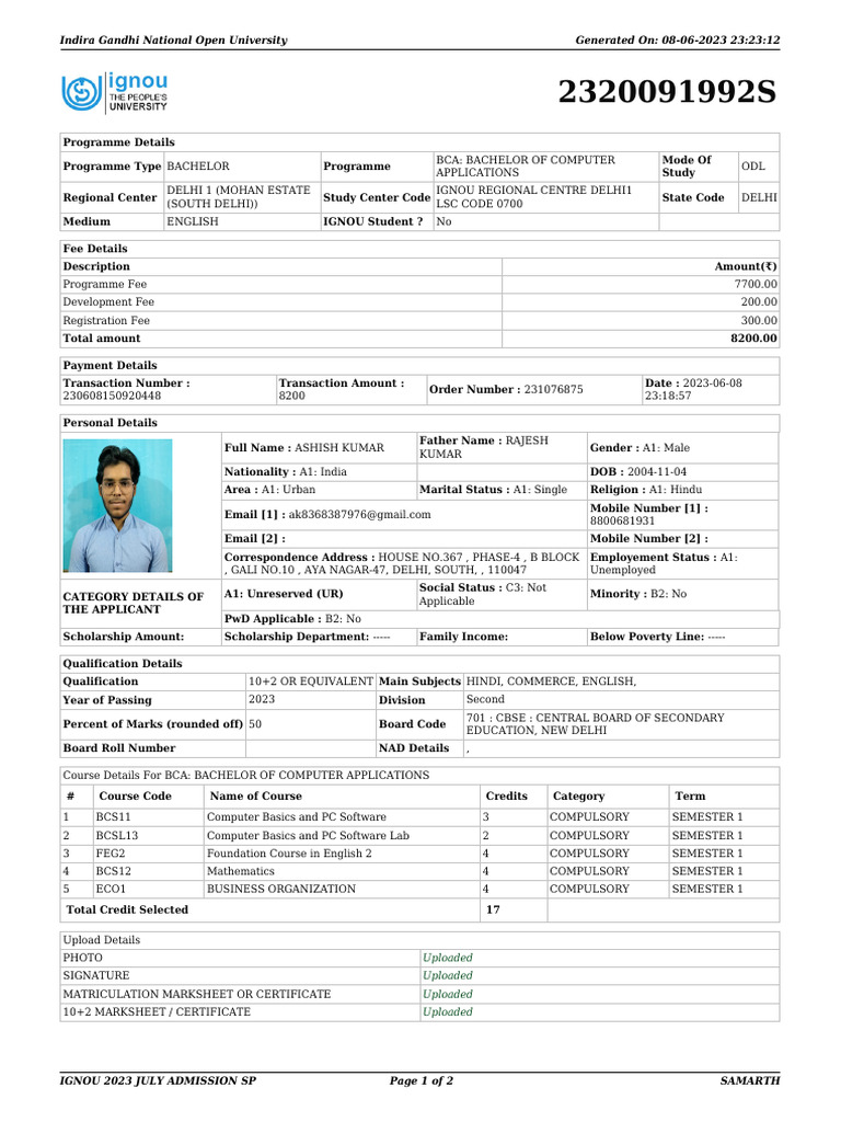 Application-Form IGNOU | PDF