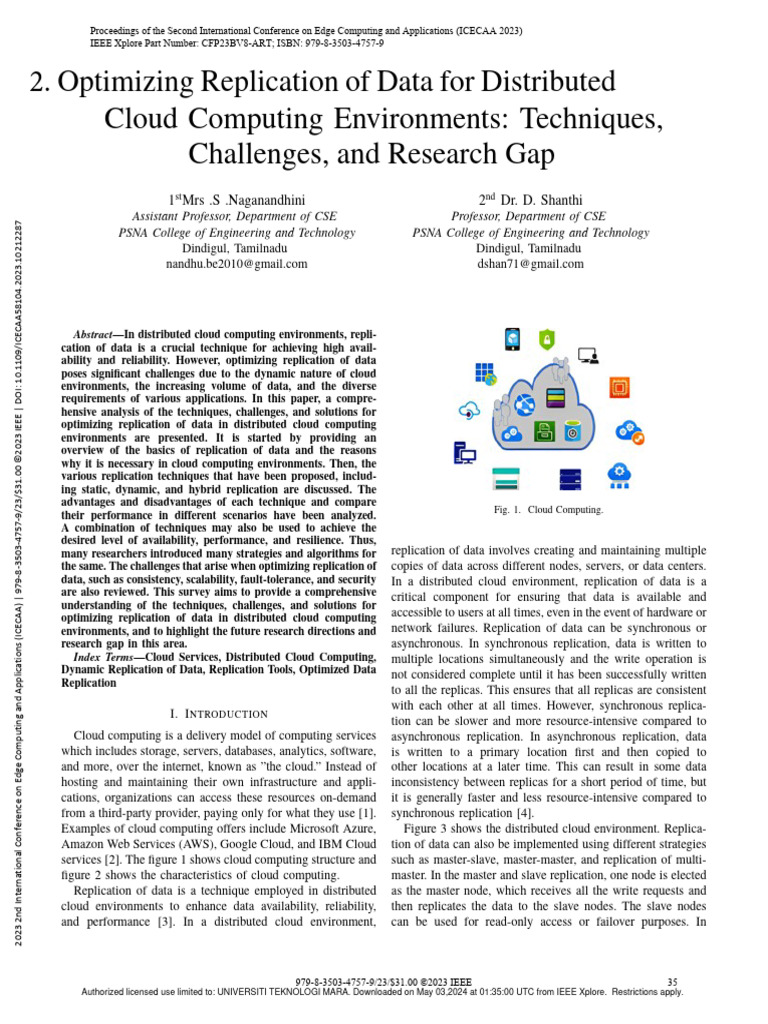 Optimizing Replication Of Data For Distributed Cloud Computing Environments Techniques