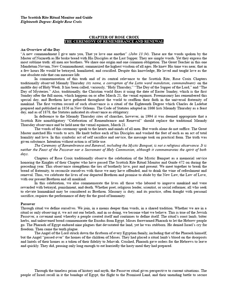 CHAPTER of ROSE CROIX - Ceremony of Remembrance & Renewal | PDF ...