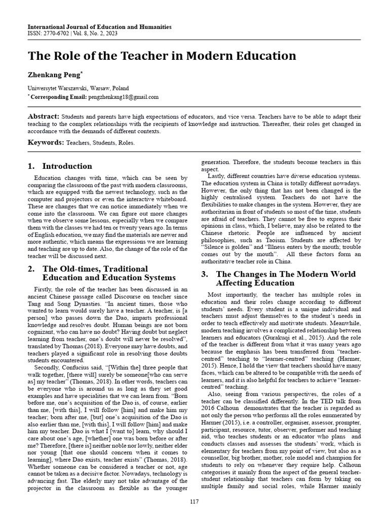The Role of The Teacher in Modern Education | PDF | Teachers | Learning