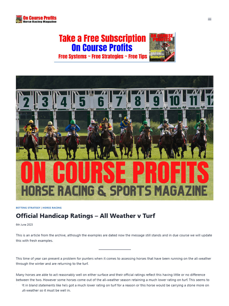 Official Handicap Ratings - All Weather V Turf - On Course Profits ...
