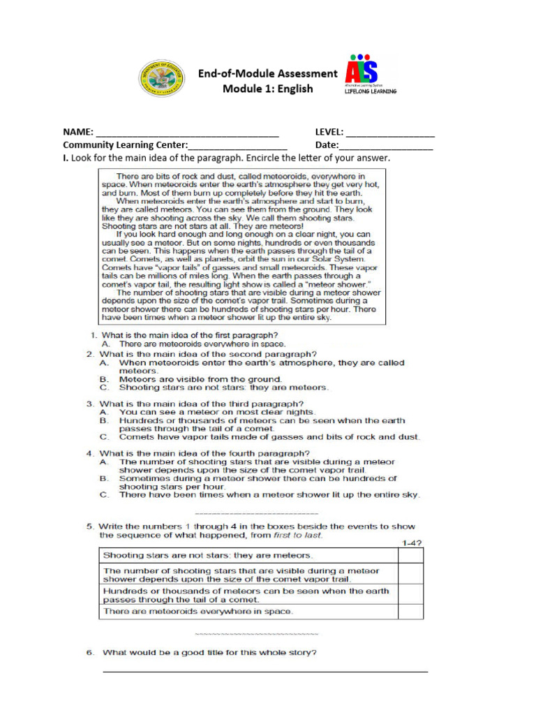 English Module 1 Assessment | PDF | Career & Growth