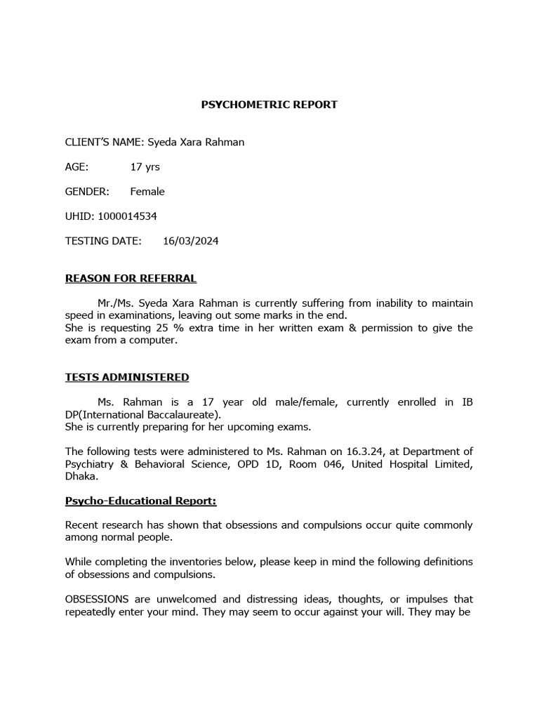 Exam Accommodations for OCD | PDF | Obsessive–Compulsive Disorder ...