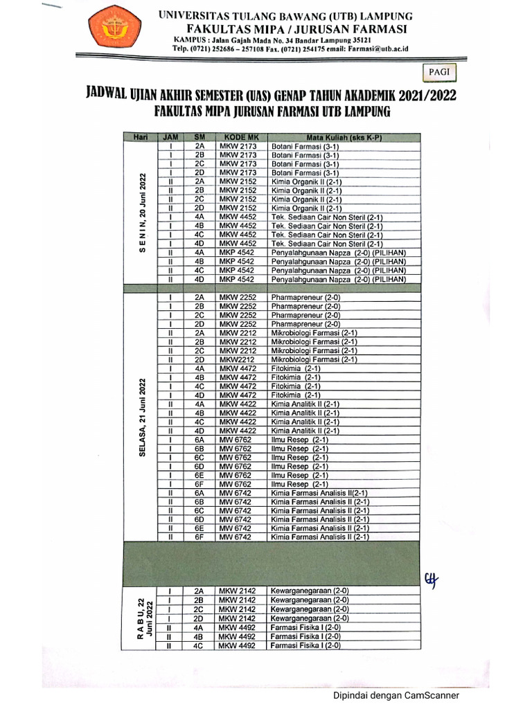 Jadwal UAS Genap TA 2021-2022 | PDF