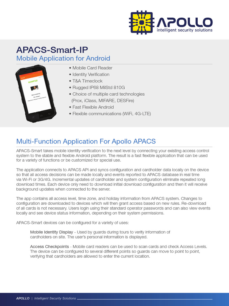 APACSSmartIP Datasheet Ver1.1 | PDF | Android (Operating System) | Mobile App