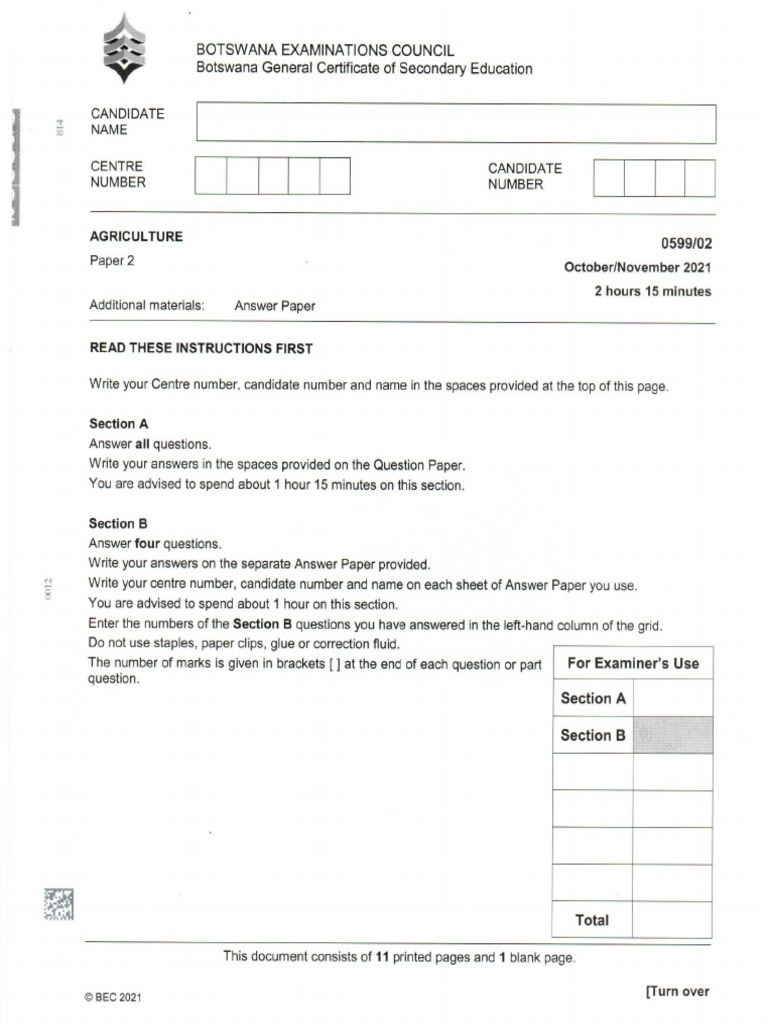 2021 Bgcse Agriculture Paper 2 (1) (1) | PDF