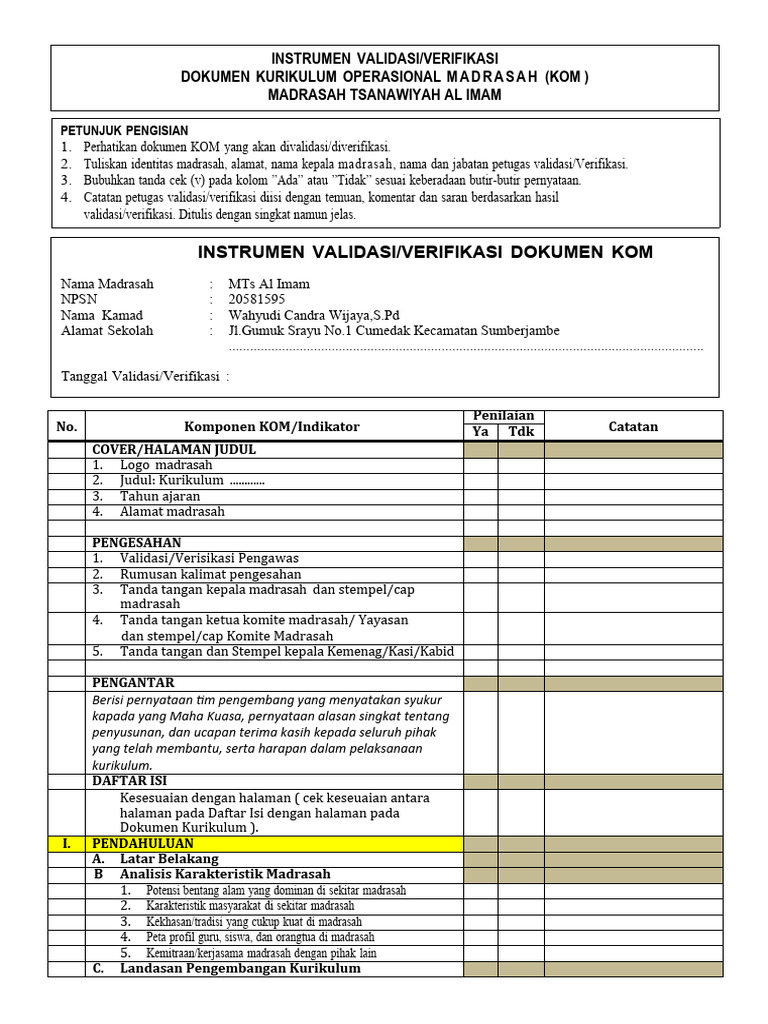 Panduan Validasi Dokumen KOM | PDF
