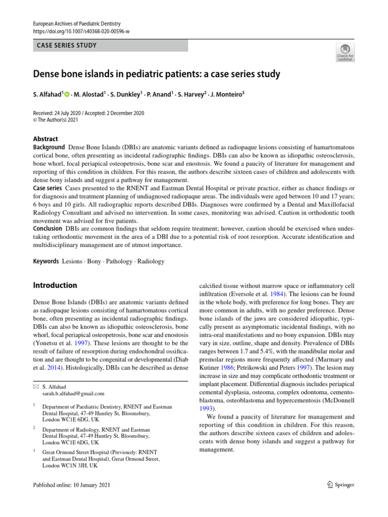 Alfahad2021 Article DenseBoneIslandsInPediatricPat | PDF | Dental ...