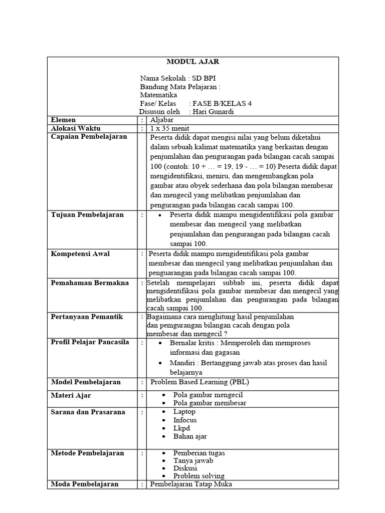 Modul Ajar Pola Gambar | PDF