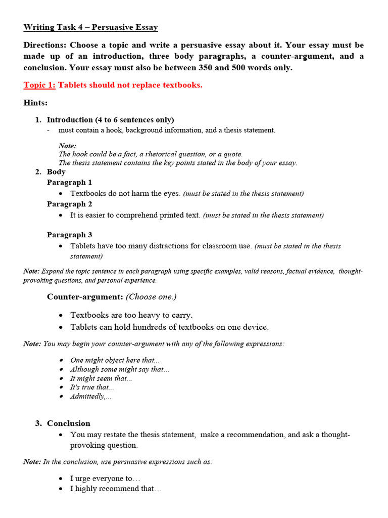 Writing Task 4-Instructions | PDF | Essays | Question