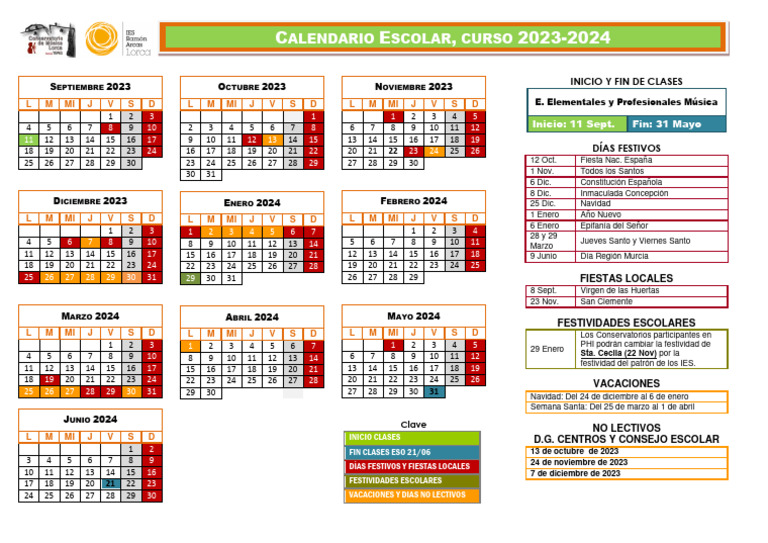 00 Almanaque - Calendario - Escolar - 2023-24 | PDF | Calendario | Días ...