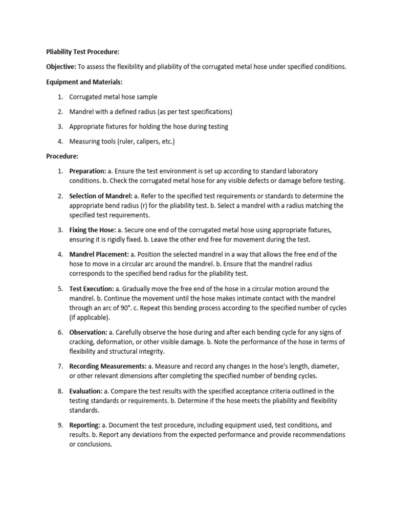 PLIABILITY TEST PROCEDURE | PDF | Hose | Stiffness