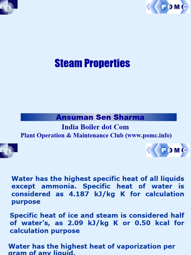 Steam Main Properties | PDF | Steam | Enthalpy