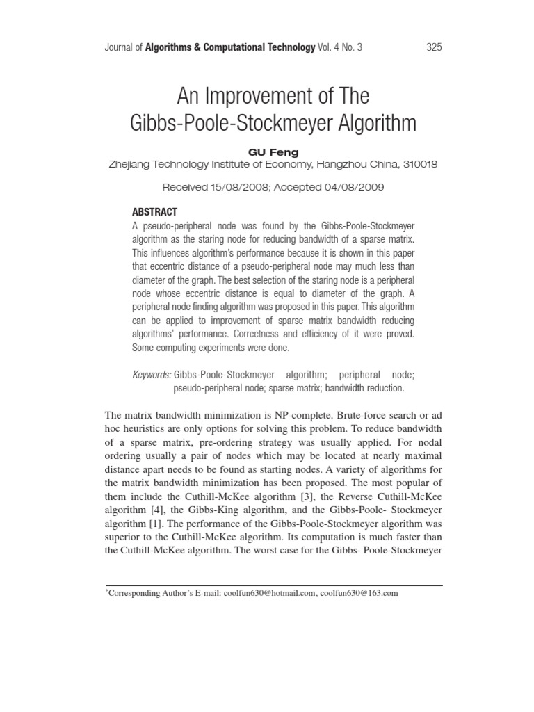 An Improvement of The Gibbs-Poole-Stockmeyer Algor | PDF | Algorithms | Matrix (Mathematics)